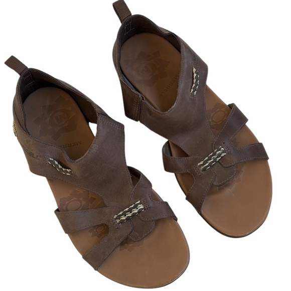 Merrell | Shoes | Euc Merrell Leather Flaxen Sandals Espresso Size 9 ...